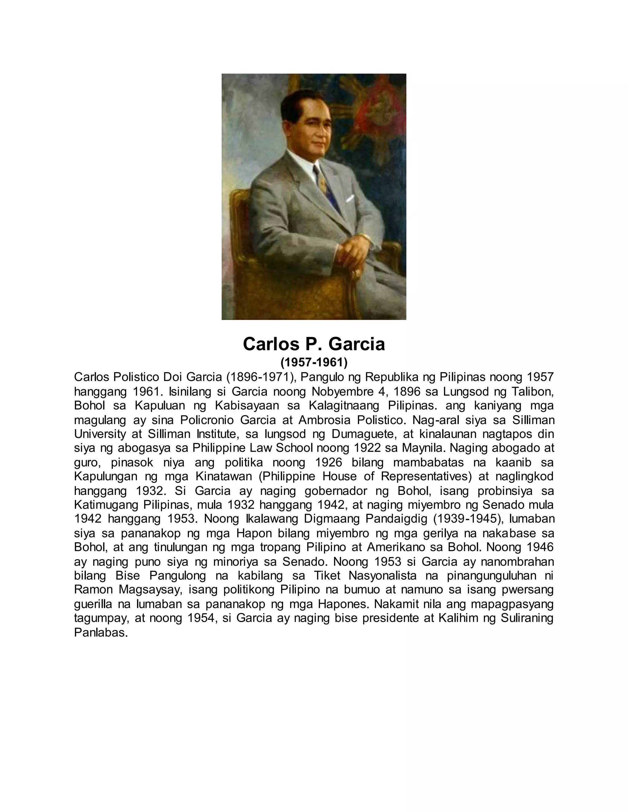 Talambuhay ng mga pangulo ng pilipinas | DOCX