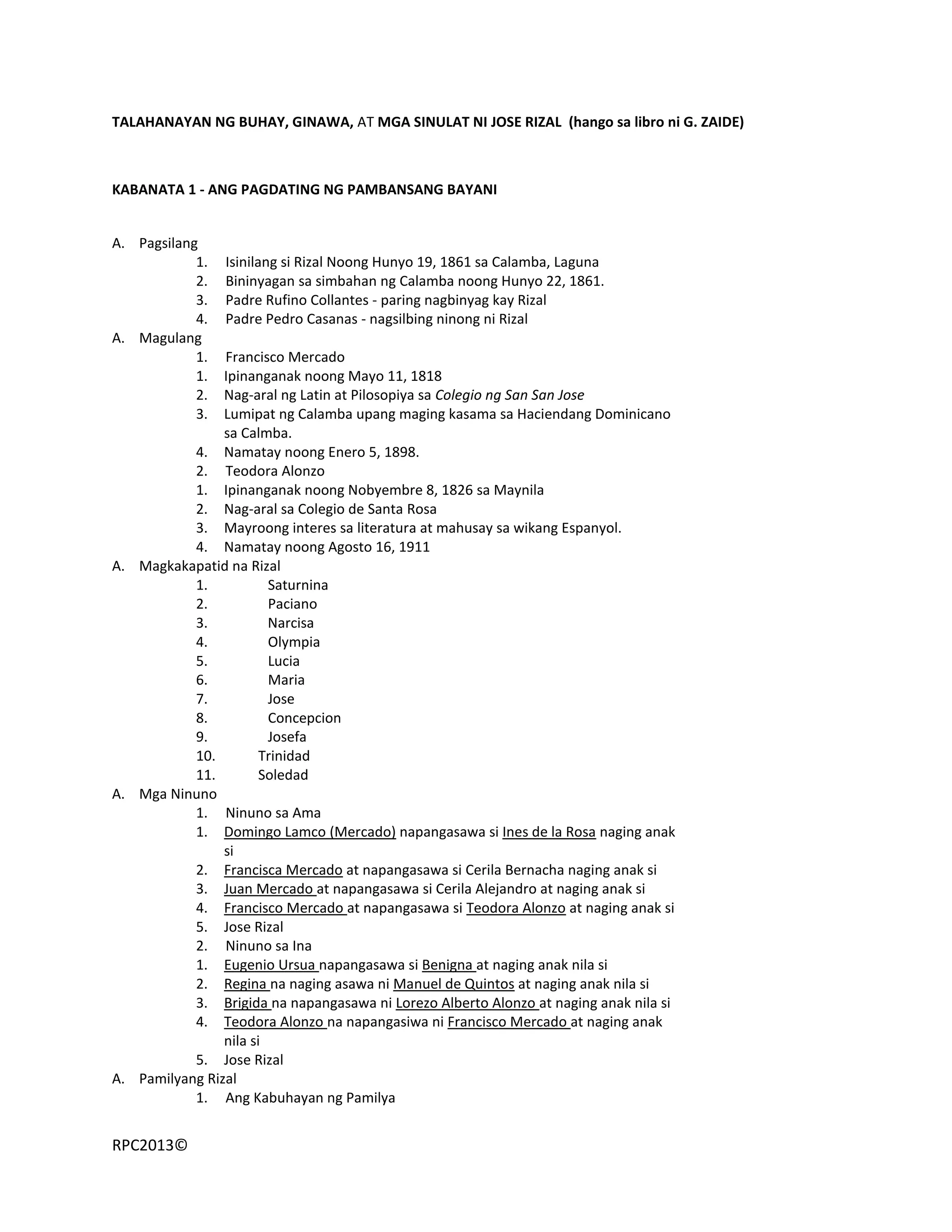 TALAMBUHAY NI JOSE RIZAL | DOCX