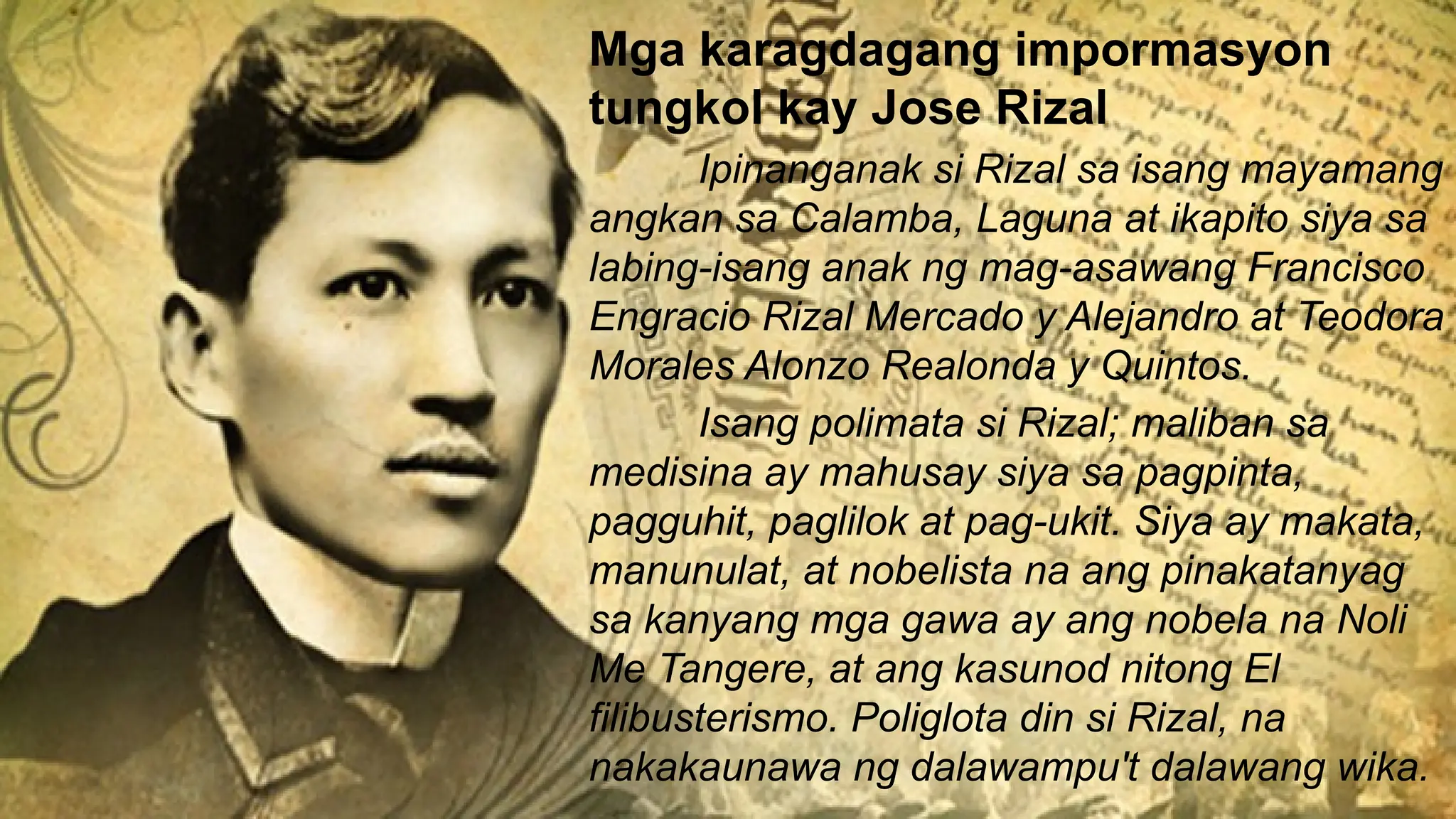 ANG TALAMBUHAY NI RIZAL, PAMILYA AT MGA LIKHA .pptx