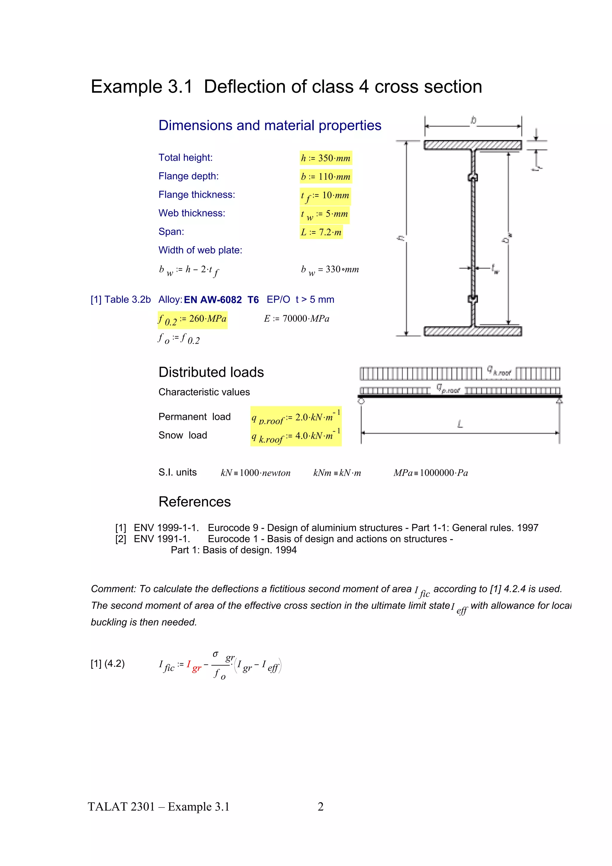 TALAT Lecture 2301: Design of Members Example 3.1 Deflection of class 4 ...