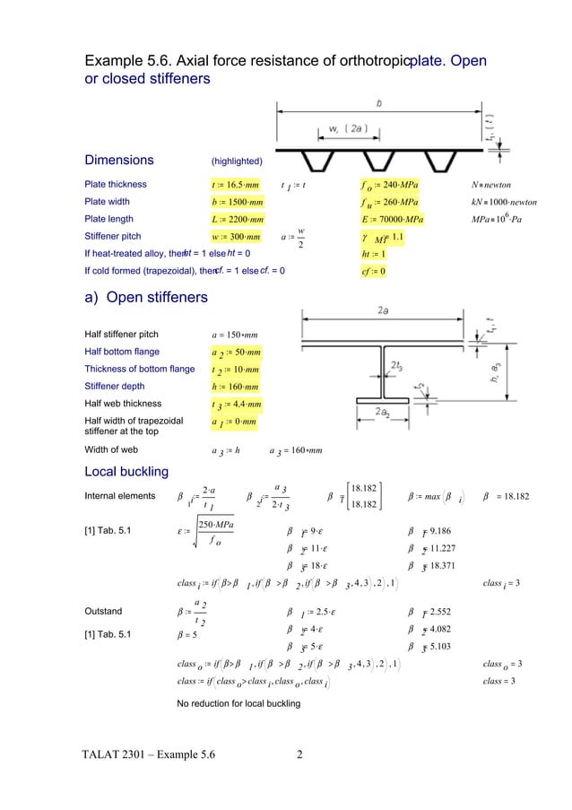 TALAT Lecture 2301: Design of Members Example 5.6: Axial force resistance of orthotropic plate ...