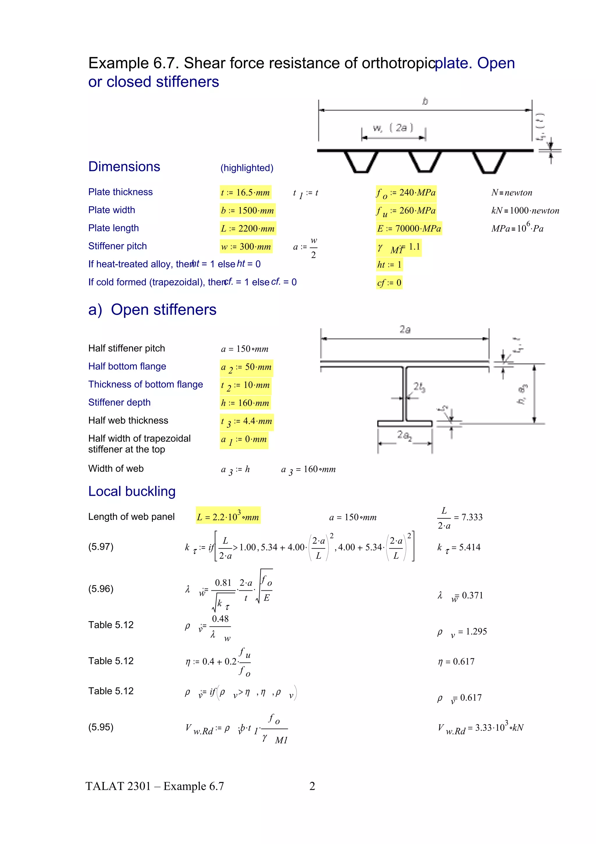 TALAT Lecture 2301: Design of Members Example 6.7: Shear force ...