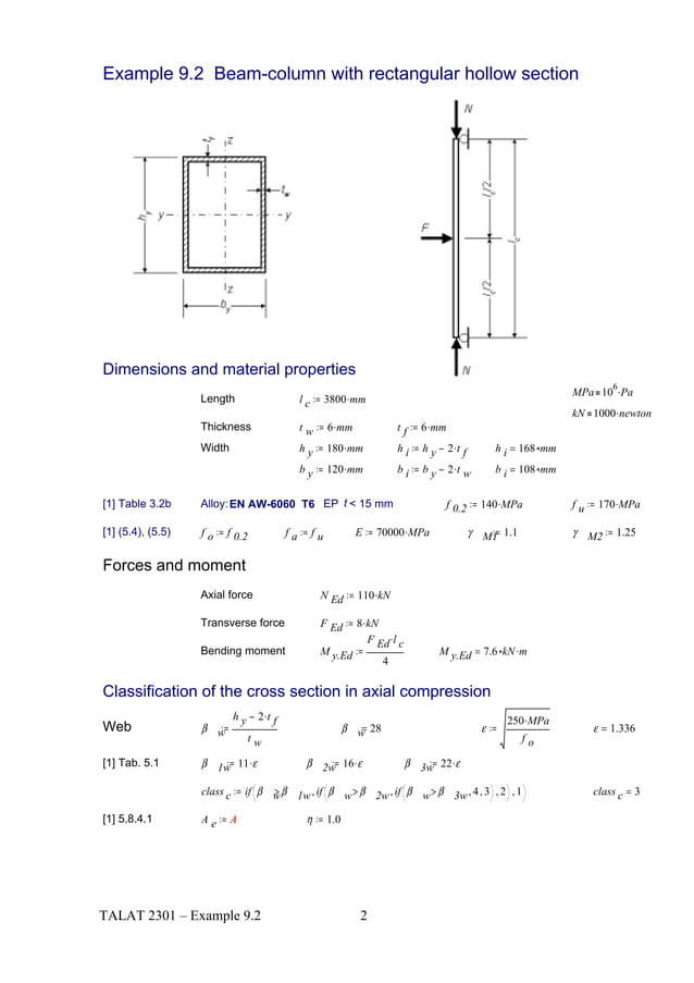 TALAT Lecture 2301: Design of Members Example 9.2: Beam-column with ...