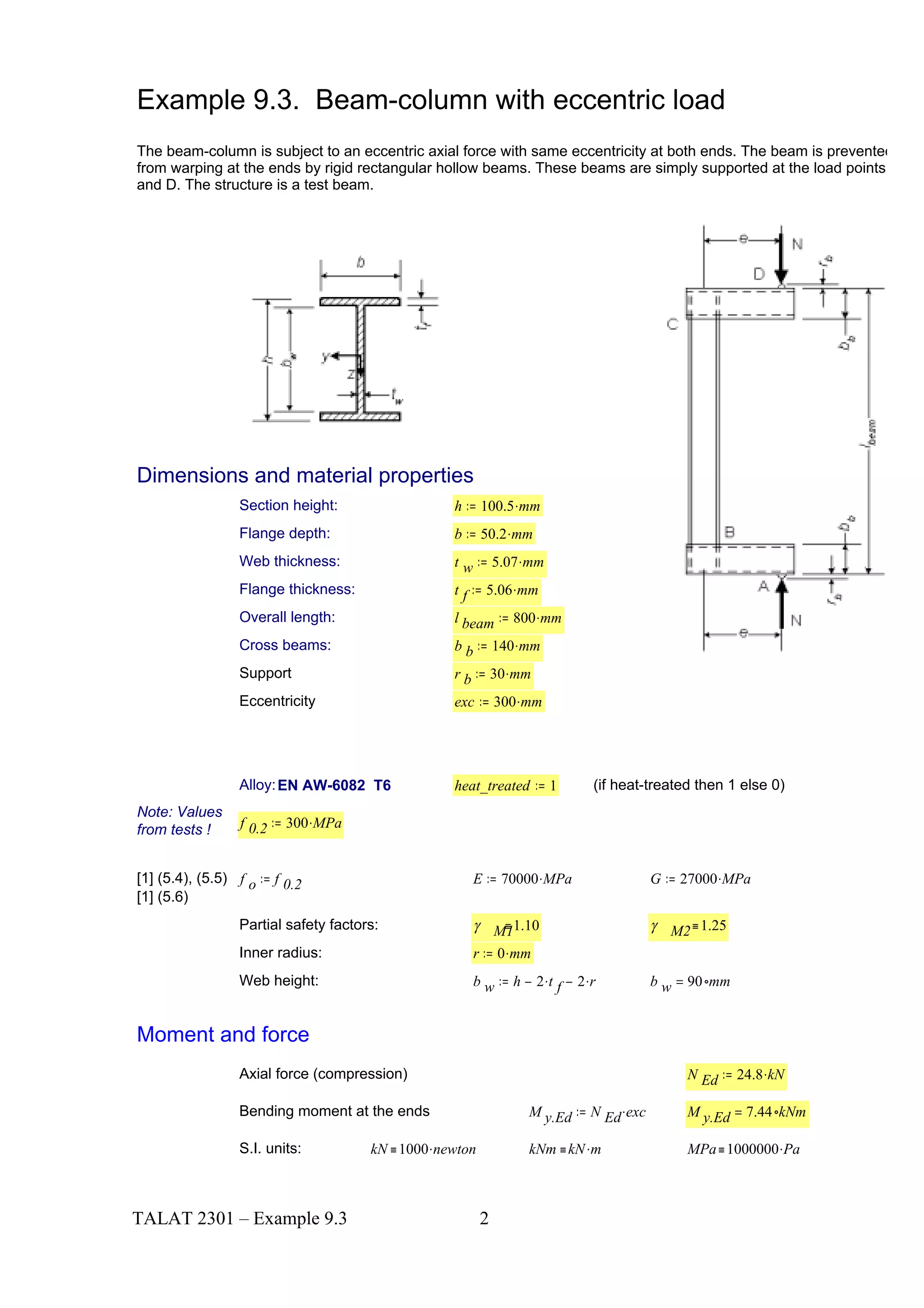 TALAT Lecture 2301: Design of Members Example 9.3: Beam-column with ...