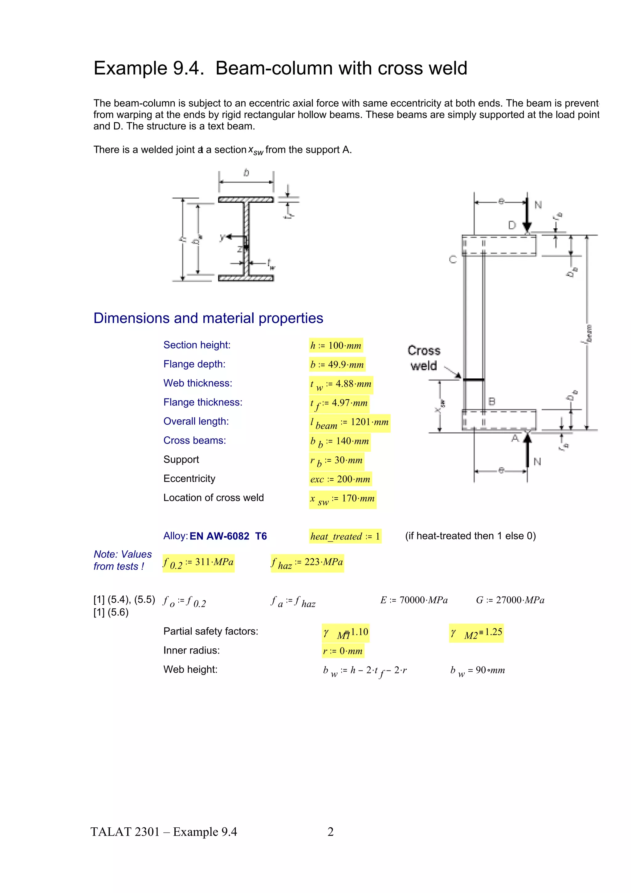TALAT Lecture 2301: Design of Members Example 9.4: Beam-column with cross weld | PDF