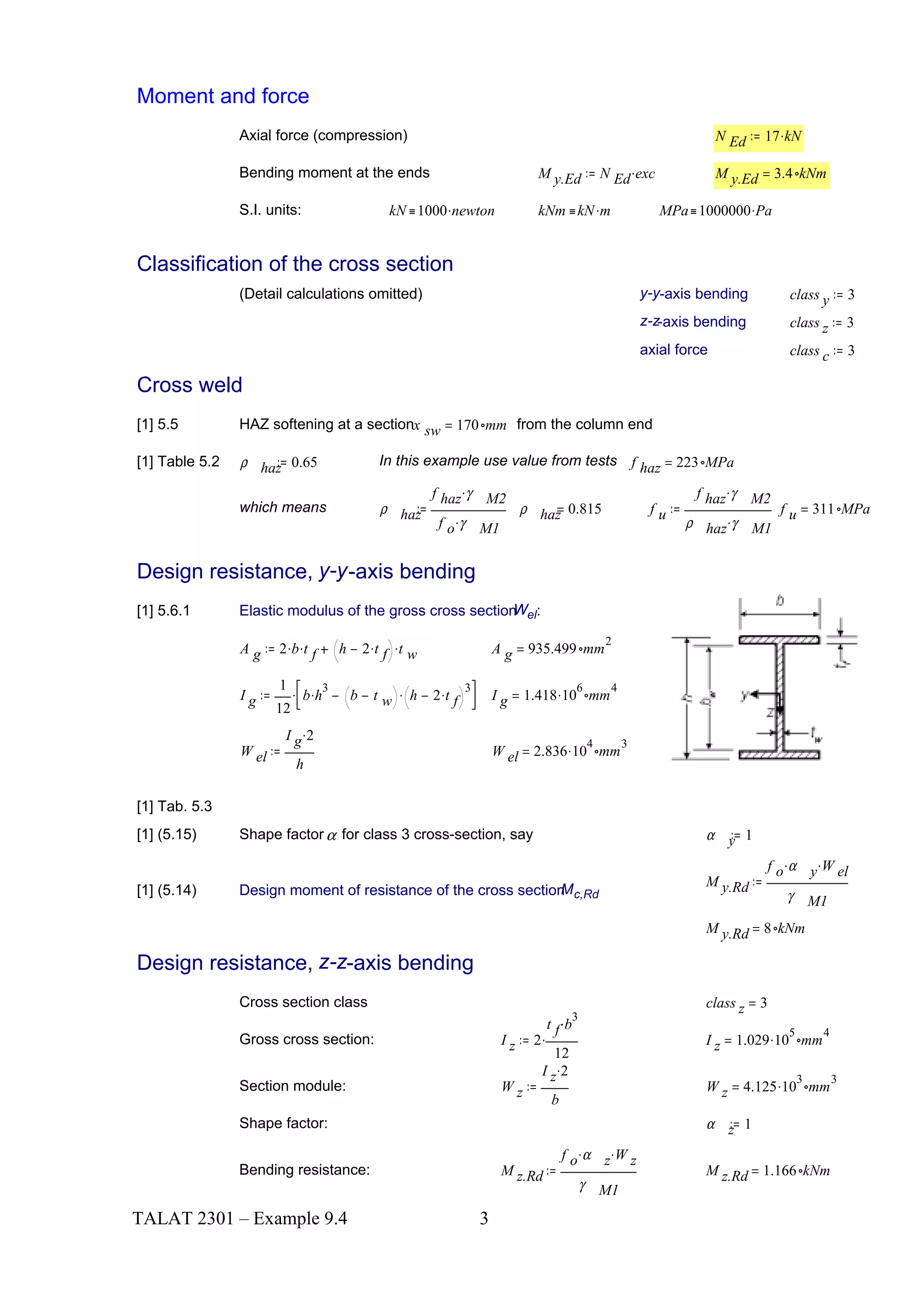 TALAT Lecture 2301: Design of Members Example 9.4: Beam-column with ...