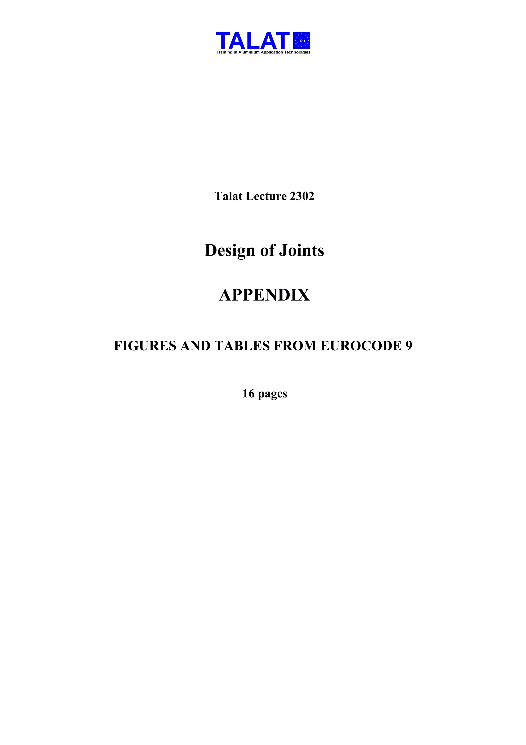 TALAT Lecture 2302: Design of Joints: Appendix - Figures and Tables ...