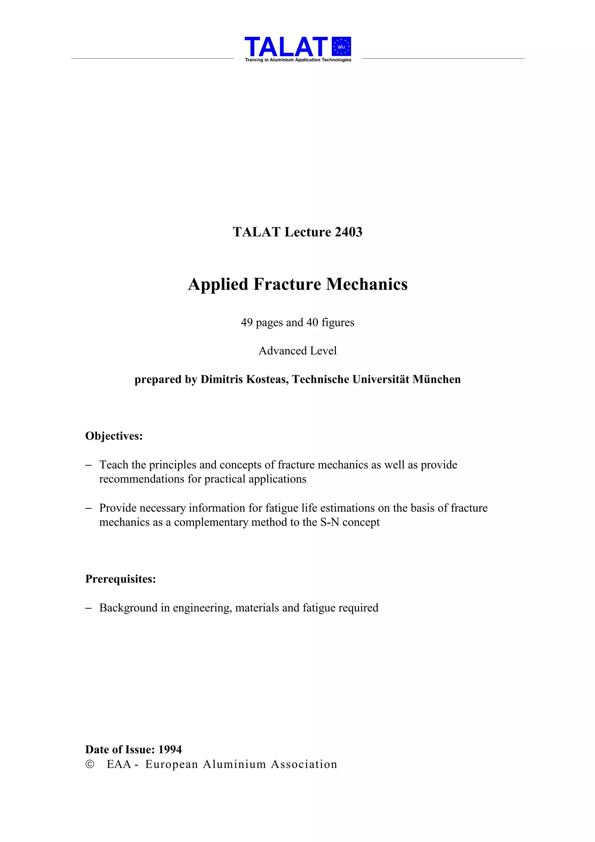 TALAT Lecture 2403: Applied Fracture Mechanics | PDF