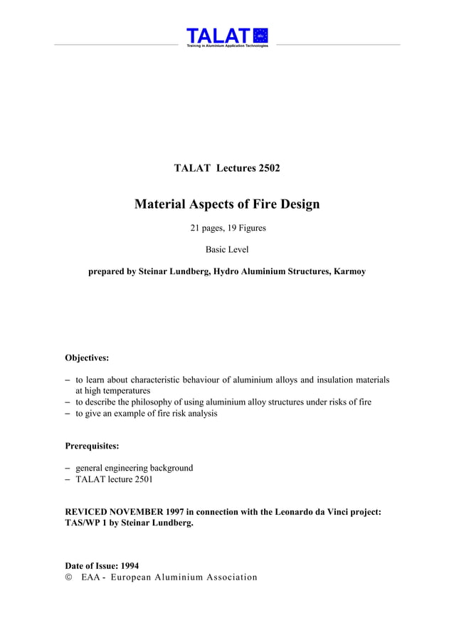 TALAT Lecture 2502: Material Aspects of Fire Design | PDF