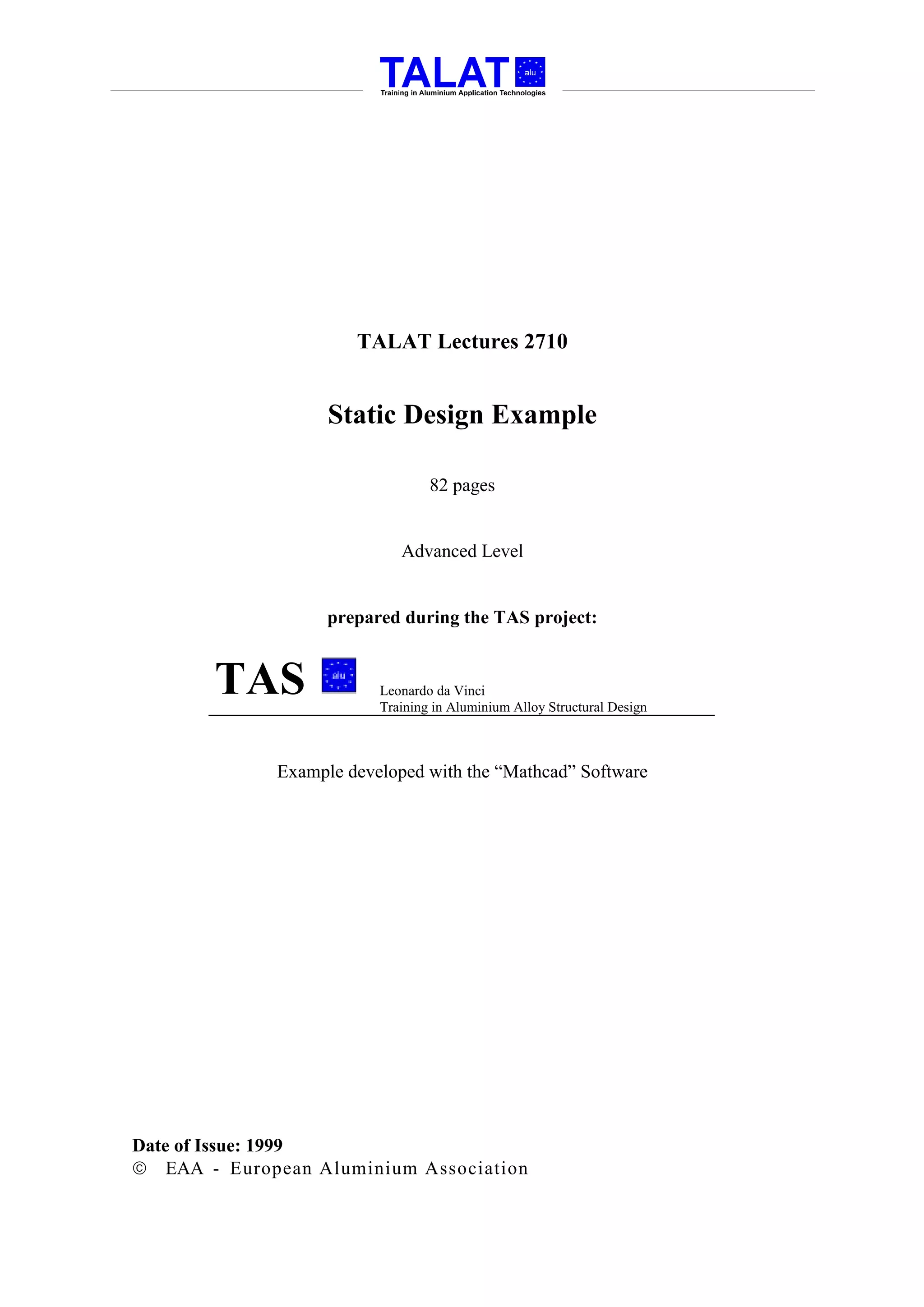 TALAT Lecture 2710: Static Design Example | PDF