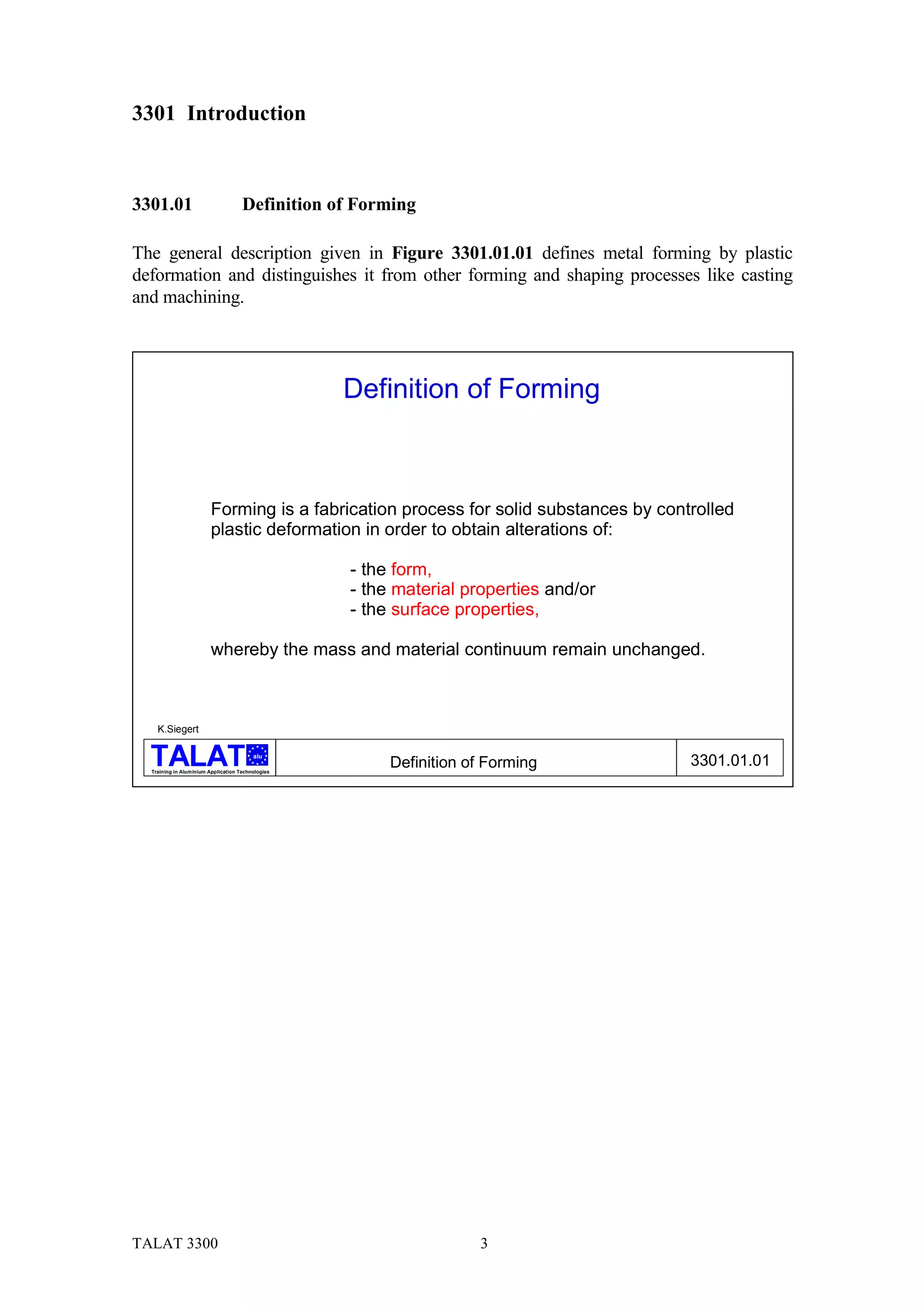 TALAT Lecture 3300: Fundamentals of Metal Forming | PDF