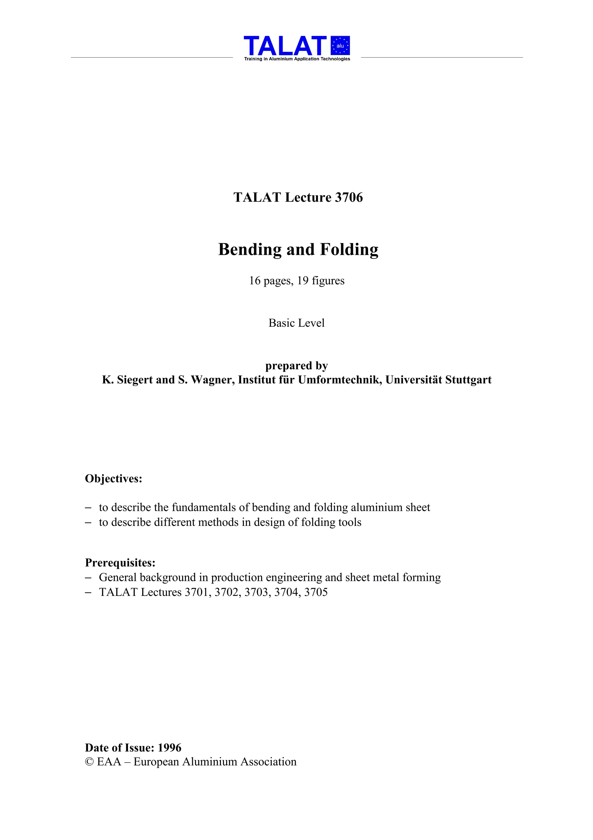 TALAT Lecture 3706: Bending and Folding | PDF