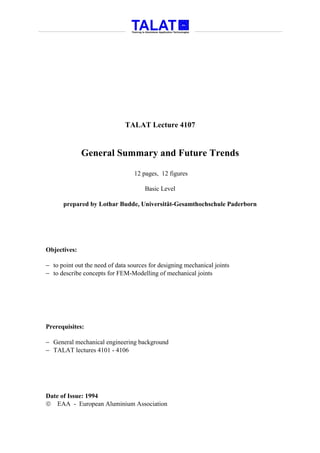 TALAT Lecture 4107: General Summary and Future Trends | PDF