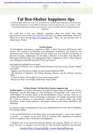 Tal ben shahar happiness tips | PDF