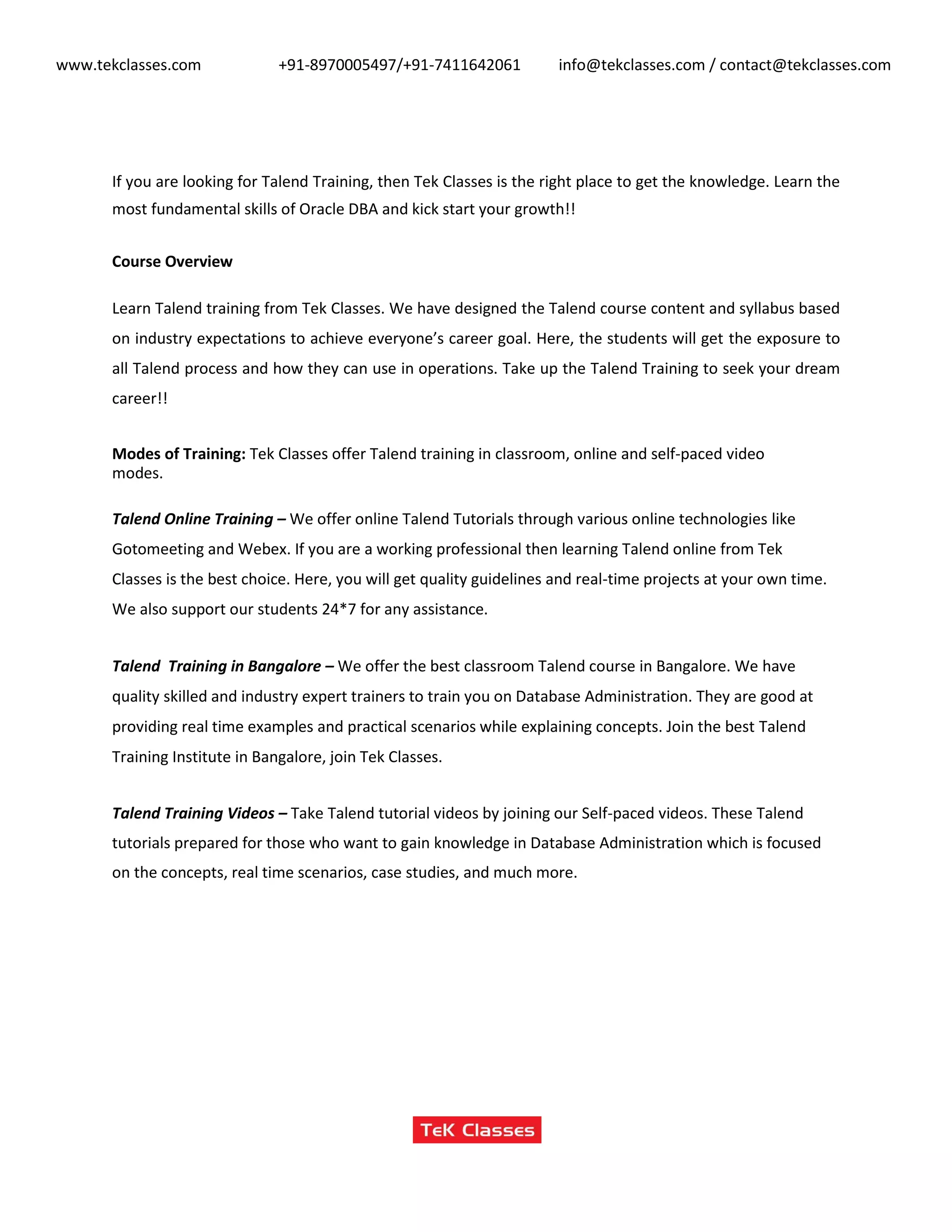 Talend Training | Talend OnlineTraining | PDF