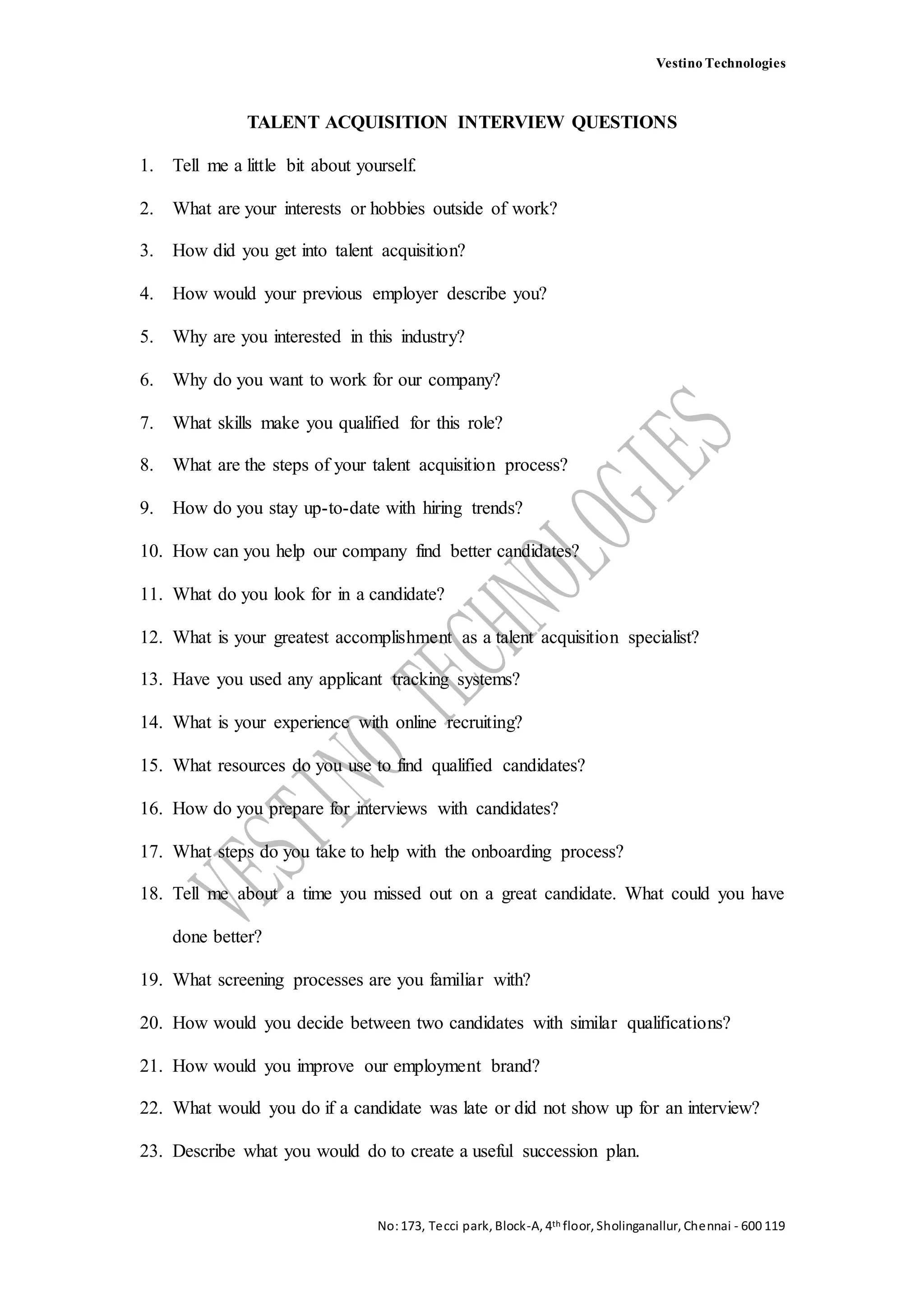 Talent acquisition interview questions | DOCX