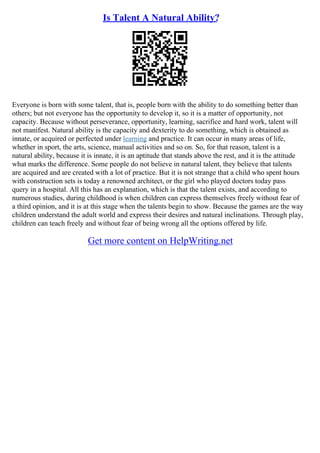 Talent Essay | PDF