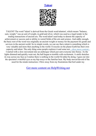 Talent Essay | PDF