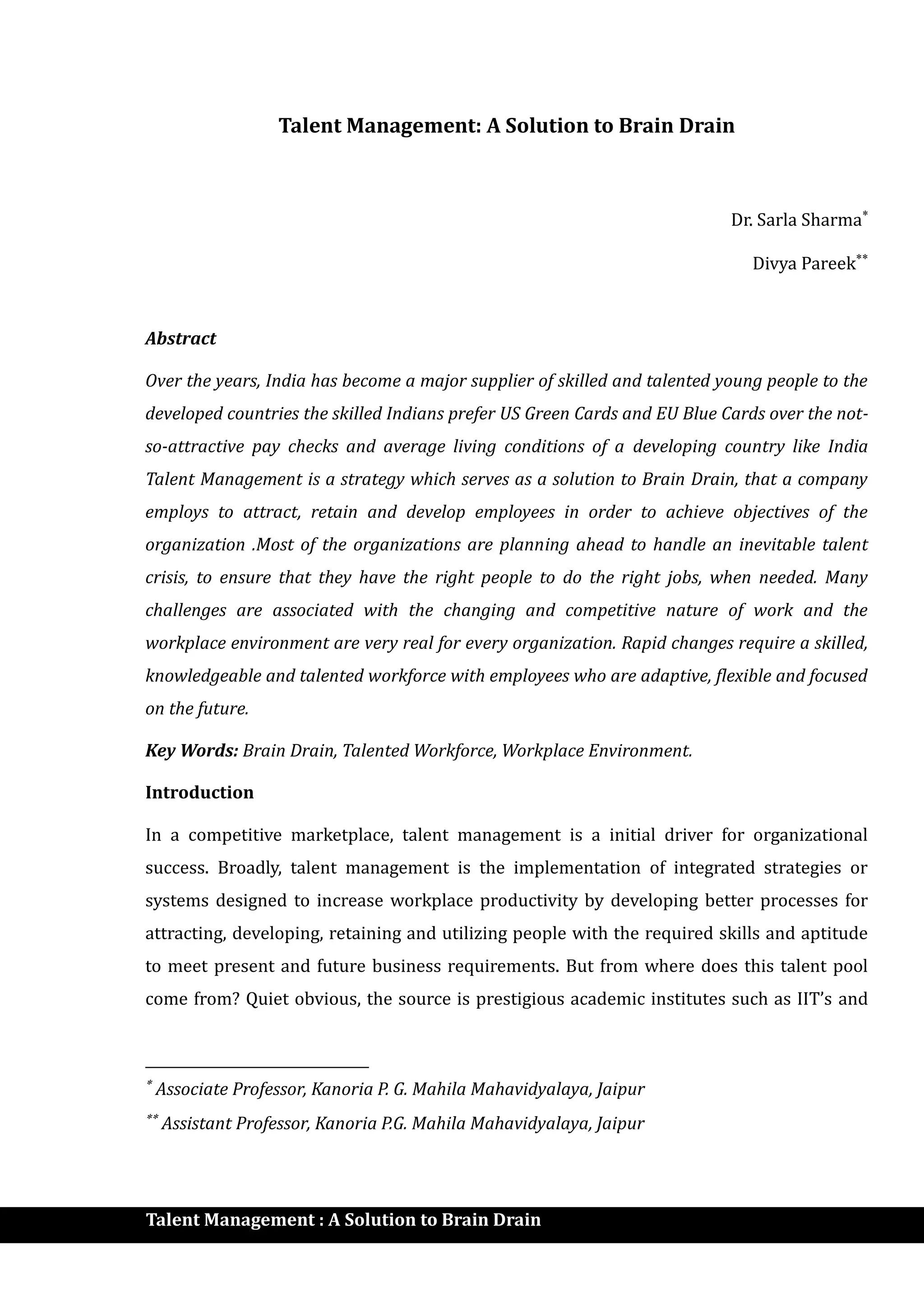 Talent management a solution to brain drain | PDF | Human Resources ...