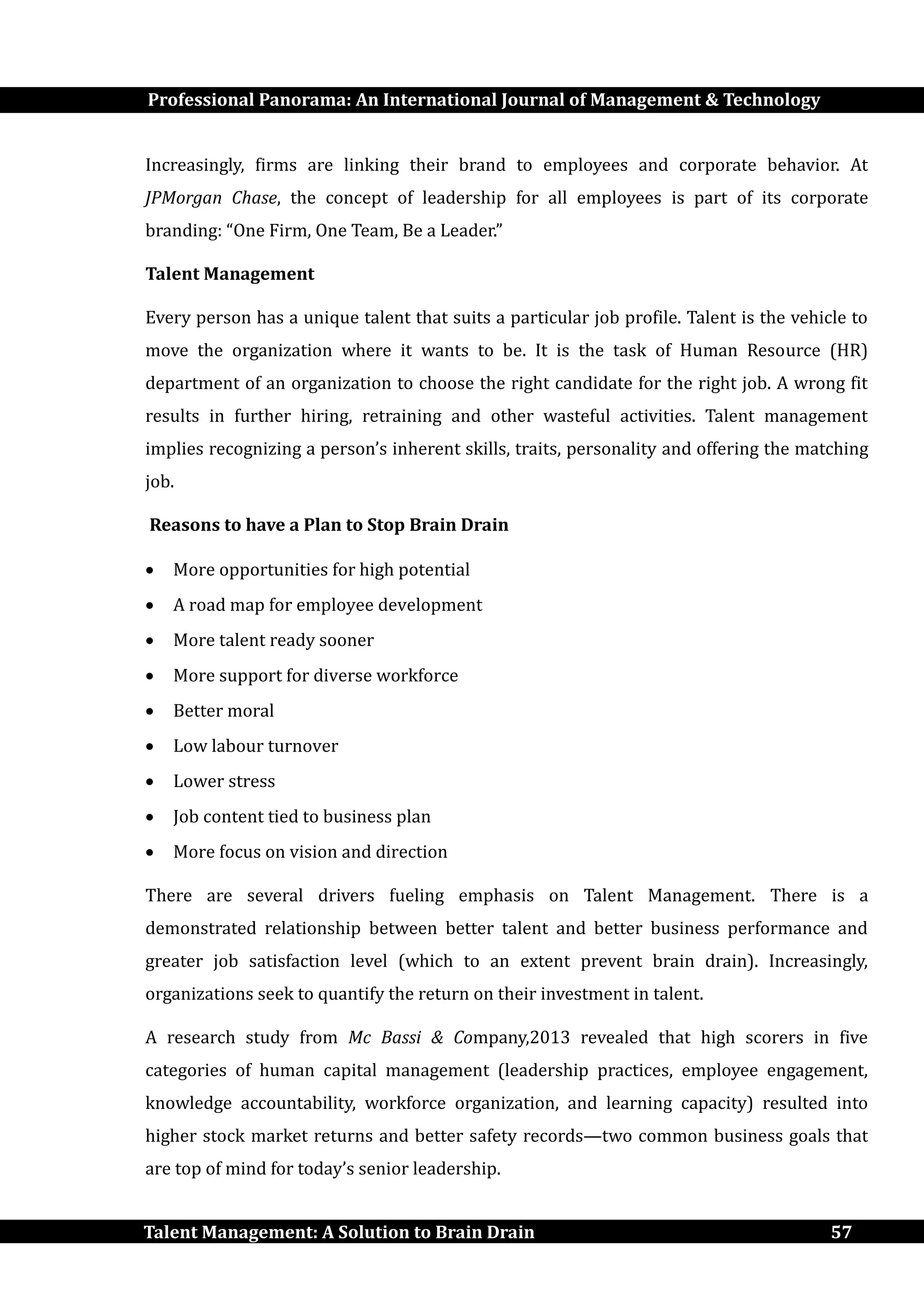 Talent management a solution to brain drain | PDF | Human Resources ...