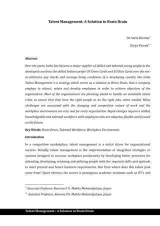 Talent management a solution to brain drain | PDF | Human Resources ...