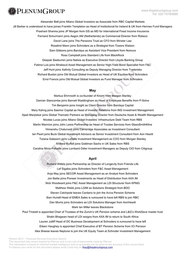 Talent Moves_April - August 2013_PlenumGroup | PDF