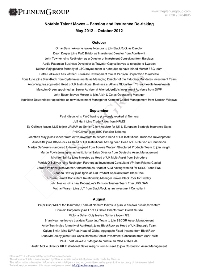 Talent moves october 2012 plenum group | PDF