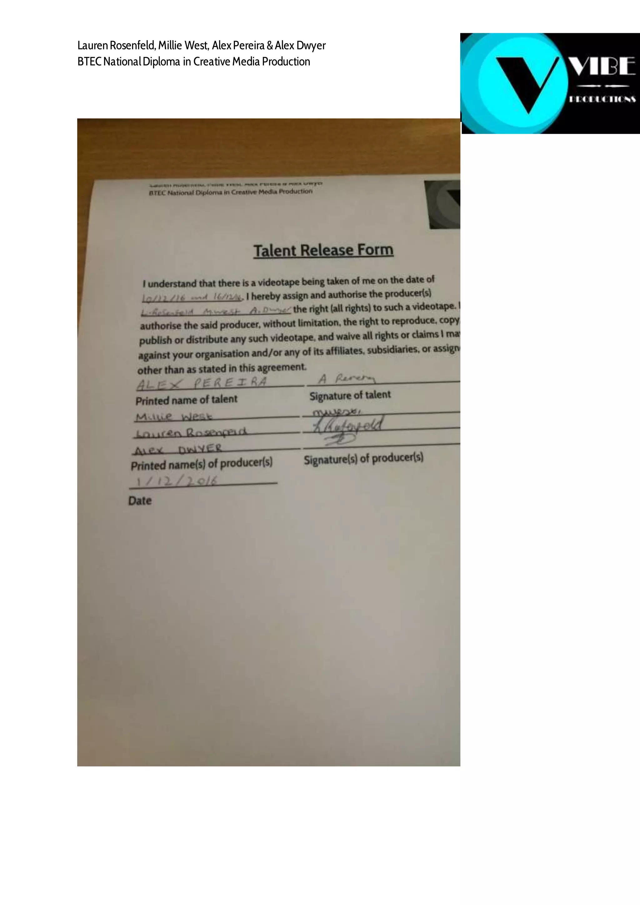 Talent releaseform | DOCX