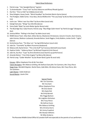 Talent show performers 2013 | DOCX
