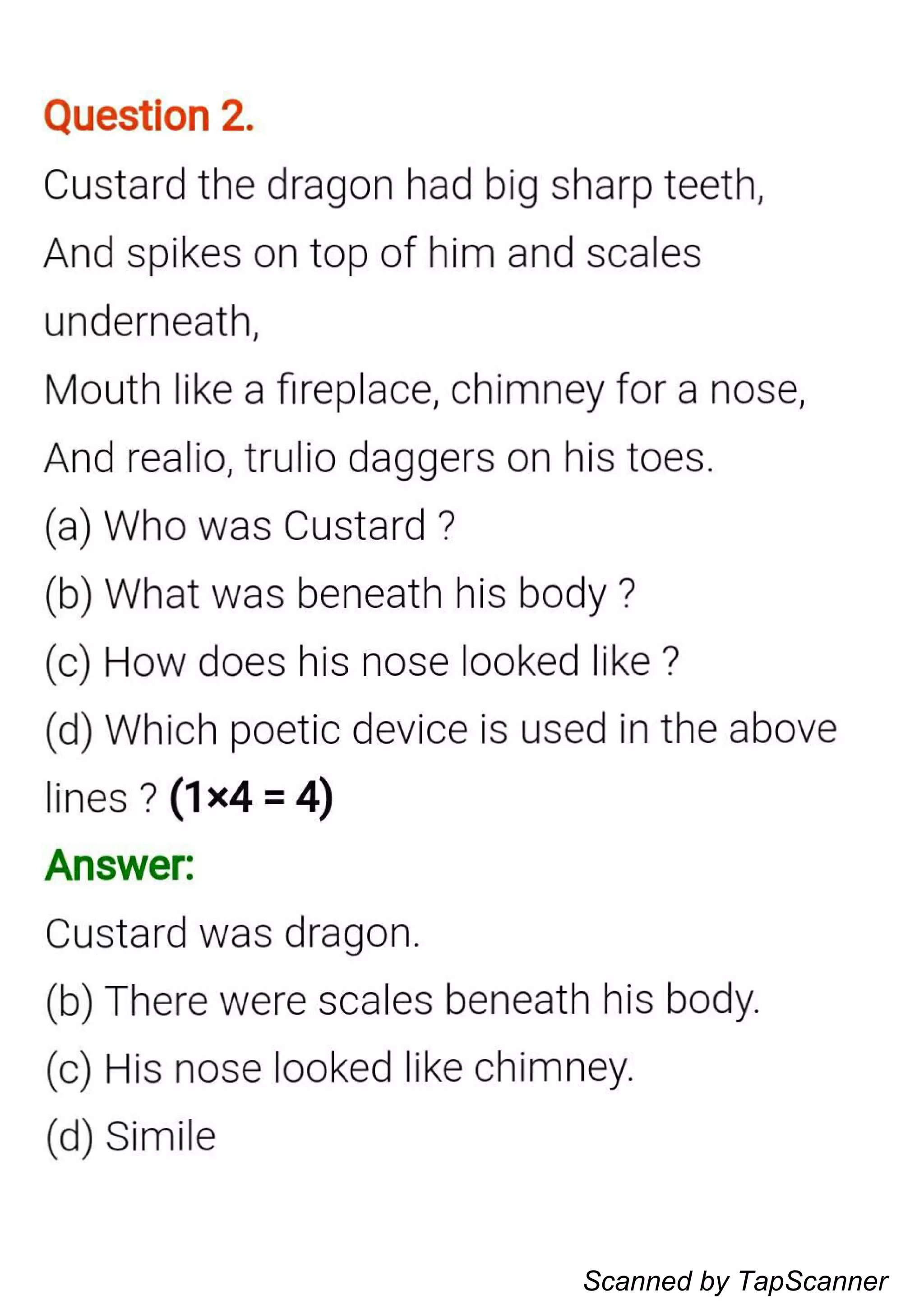 Tale Of Custard The Dragon Question and Answers | PDF