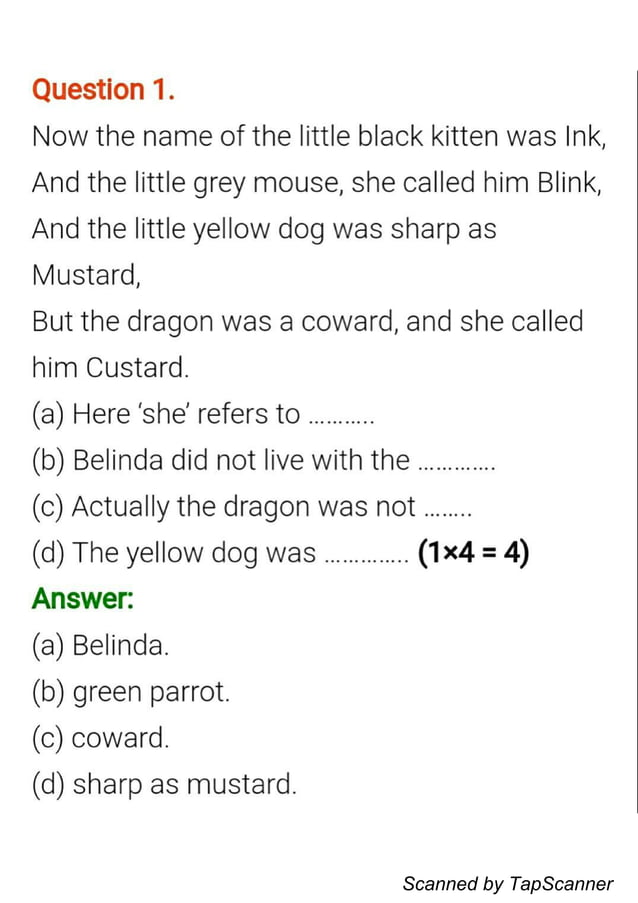 Tale Of Custard The Dragon Question and Answers | PDF