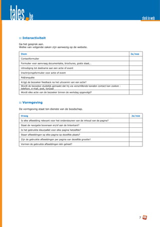 Tales sterk in web - checklist website | PDF