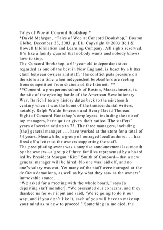 Tales of Woe at Concord Bookshop David Mehegan, Tales of Woe .docx