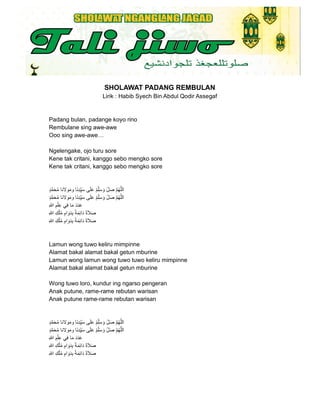 Contoh Lirik Sholawat Hadroh Kelompok Tali Jiwo | PDF