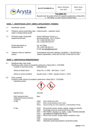 Talisma ec cz msds for 2017 | PDF
