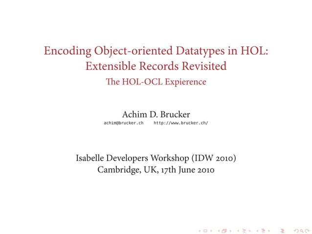 Encoding Object Oriented Datatypes In Hol Extensible Records Revisited Ppt