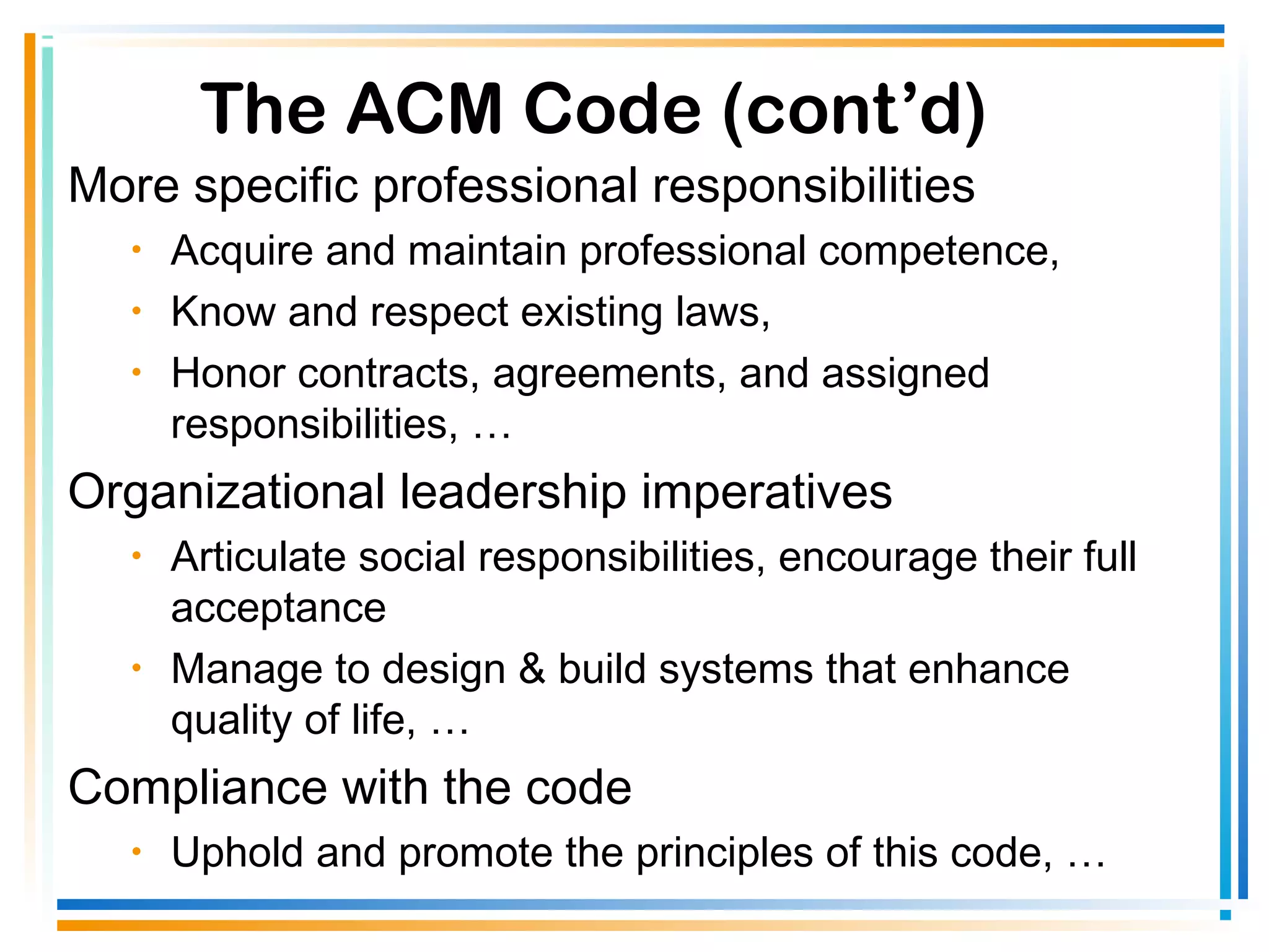 The Software Engineering Code and the ACM Code | PPT