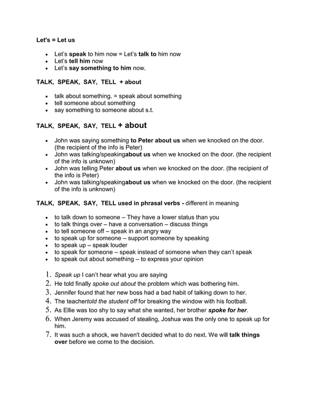 Talk speak-say-tell | DOCX