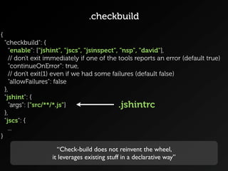 Continous Integration of (JS) projects & check-build philosophy | PPT
