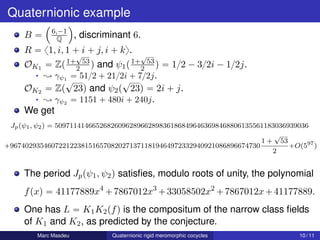 Quaternionic rigid meromorphic cocycles | PPT