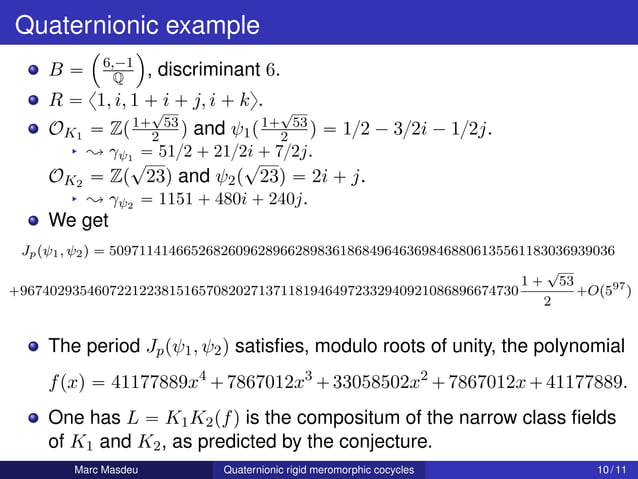 Quaternionic rigid meromorphic cocycles | PPT