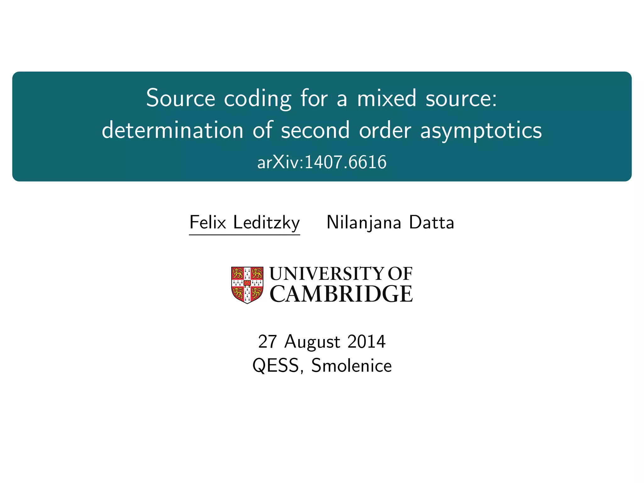 Source coding for a mixed source: determination of second order asymptotics | PDF