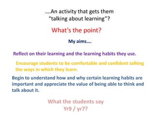 Talking about learning 23rd may 2012 | PPTX