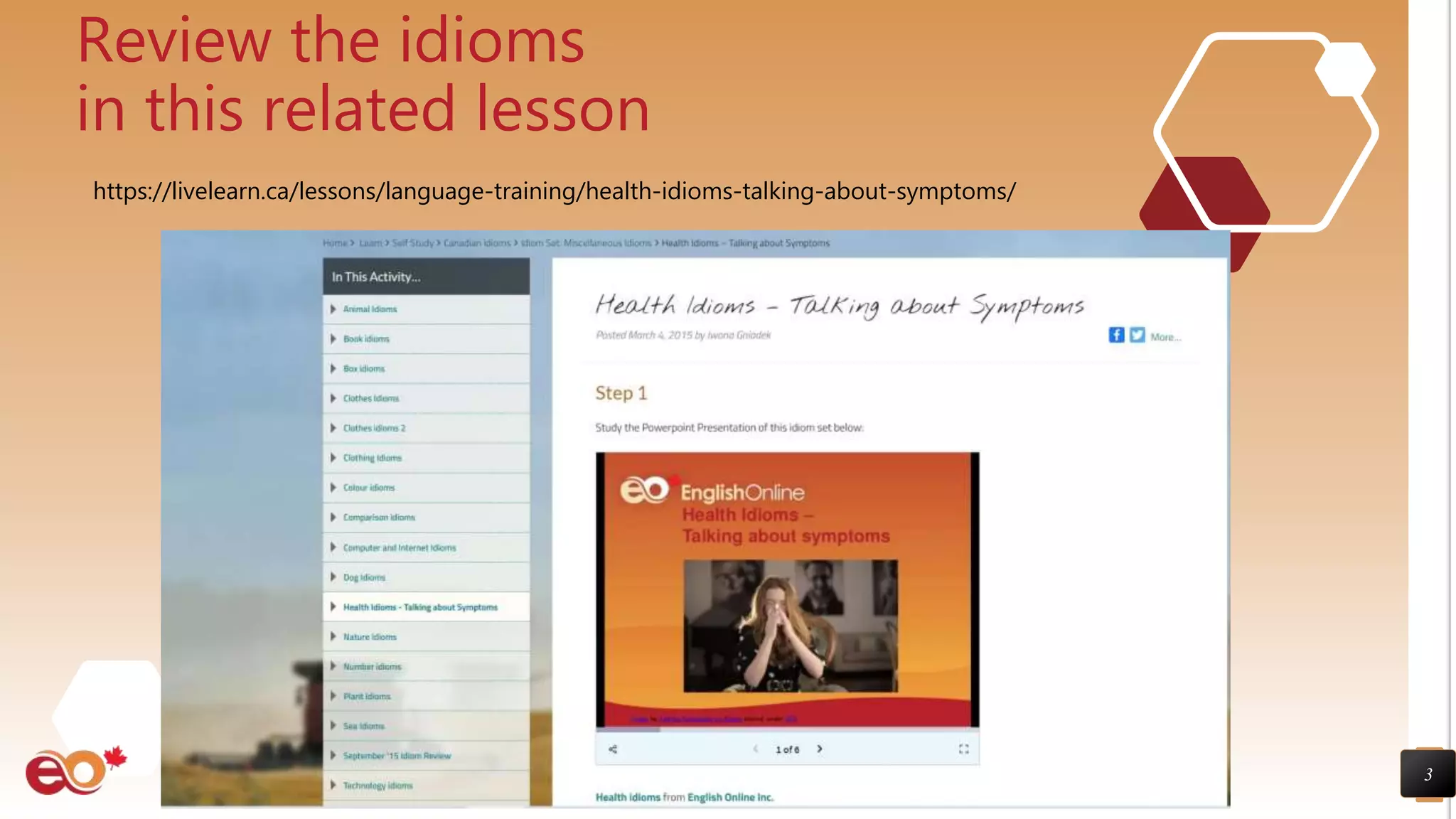 Health Idioms - Talking About Symptoms | PPT