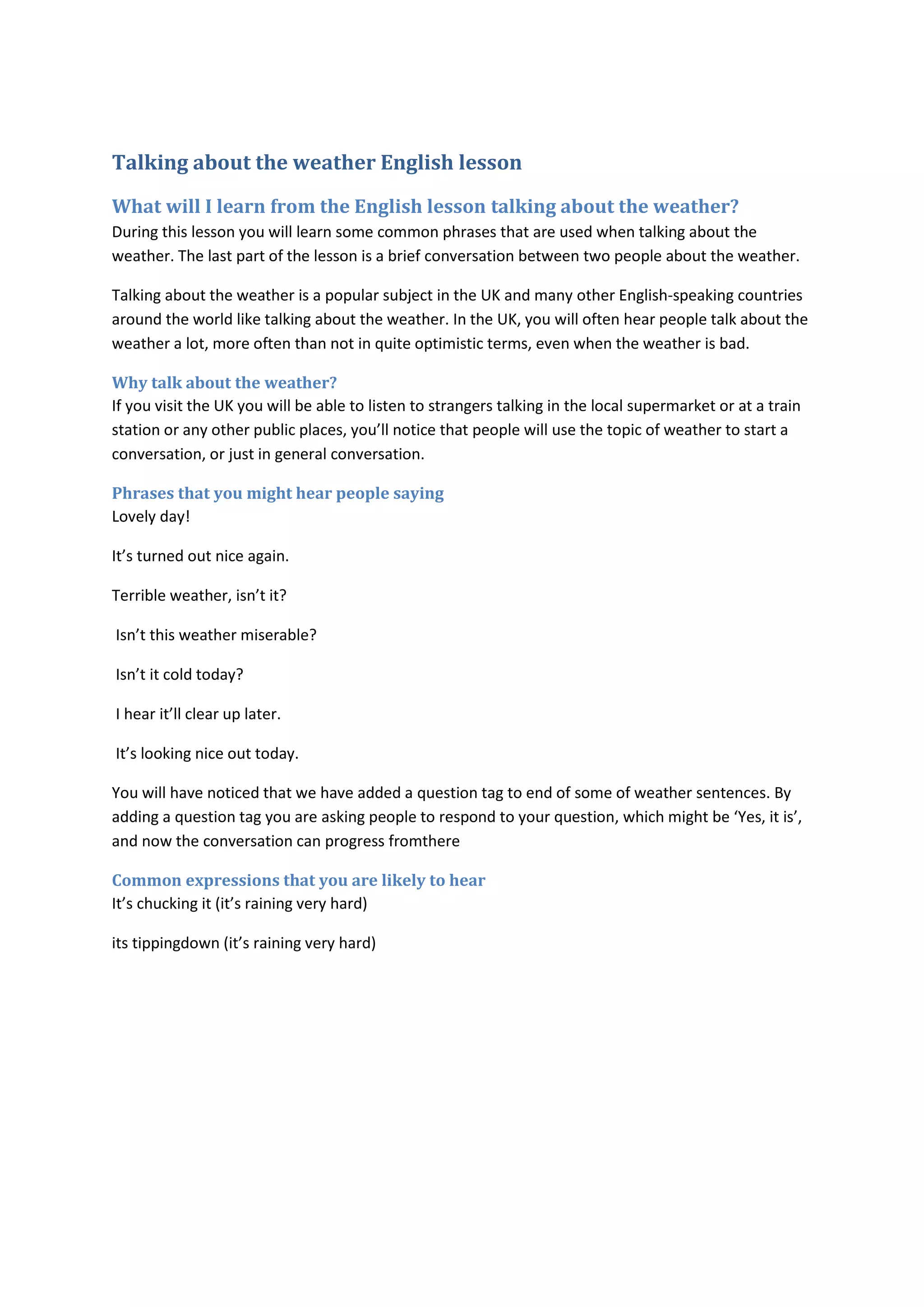 Talking about the weather english lesson | DOCX