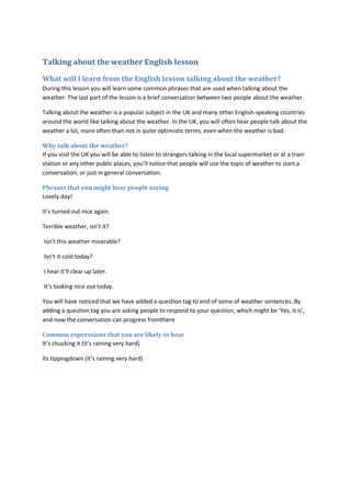 Talking about the weather english lesson | PDF