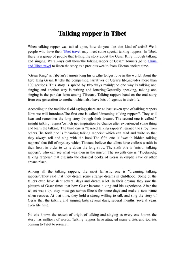 Talking rapper in tibet | PDF