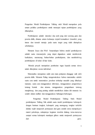 Model Pembelajaran Talking stick | DOCX