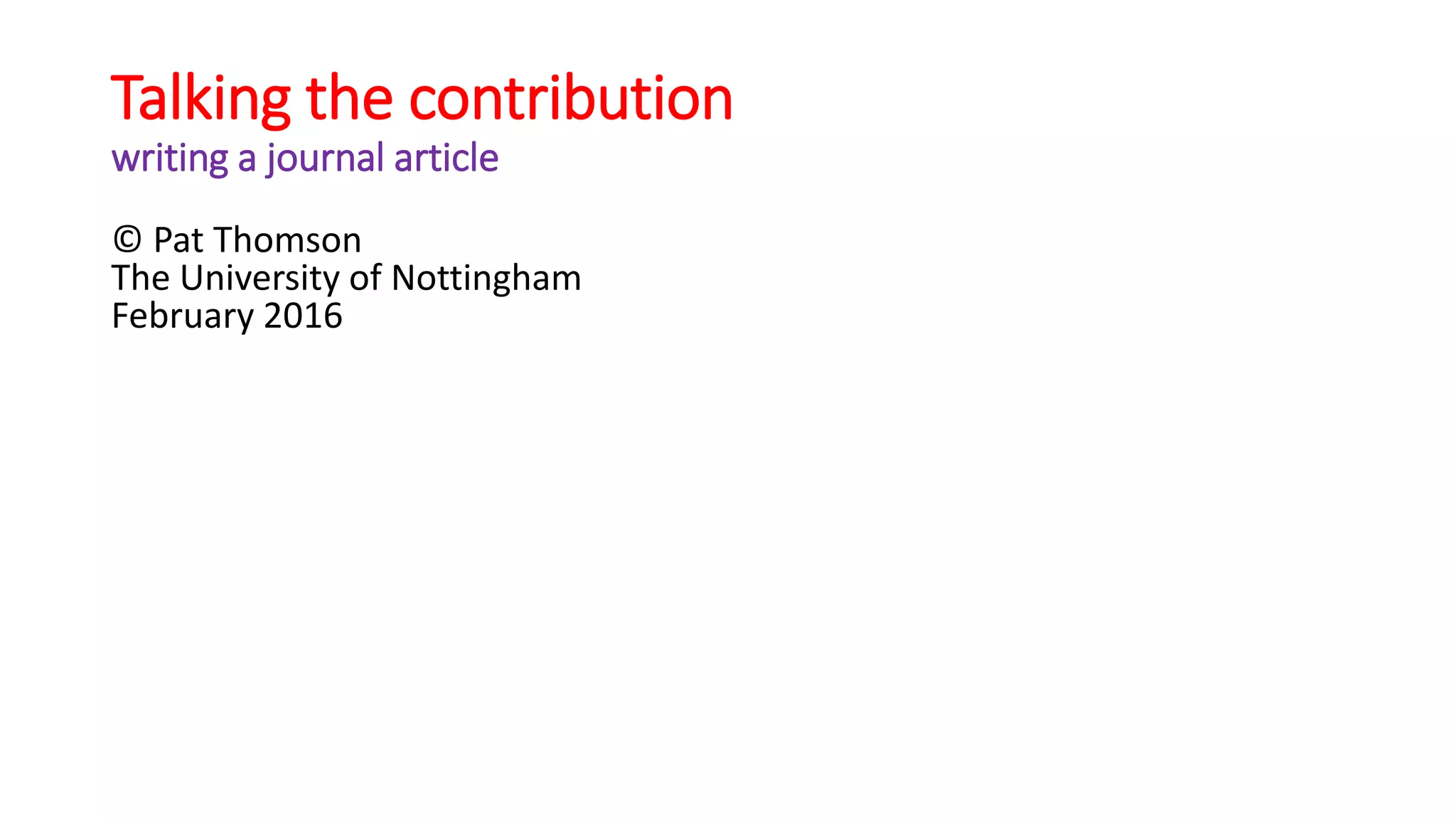 Talking the contribution of your paper | PPTX