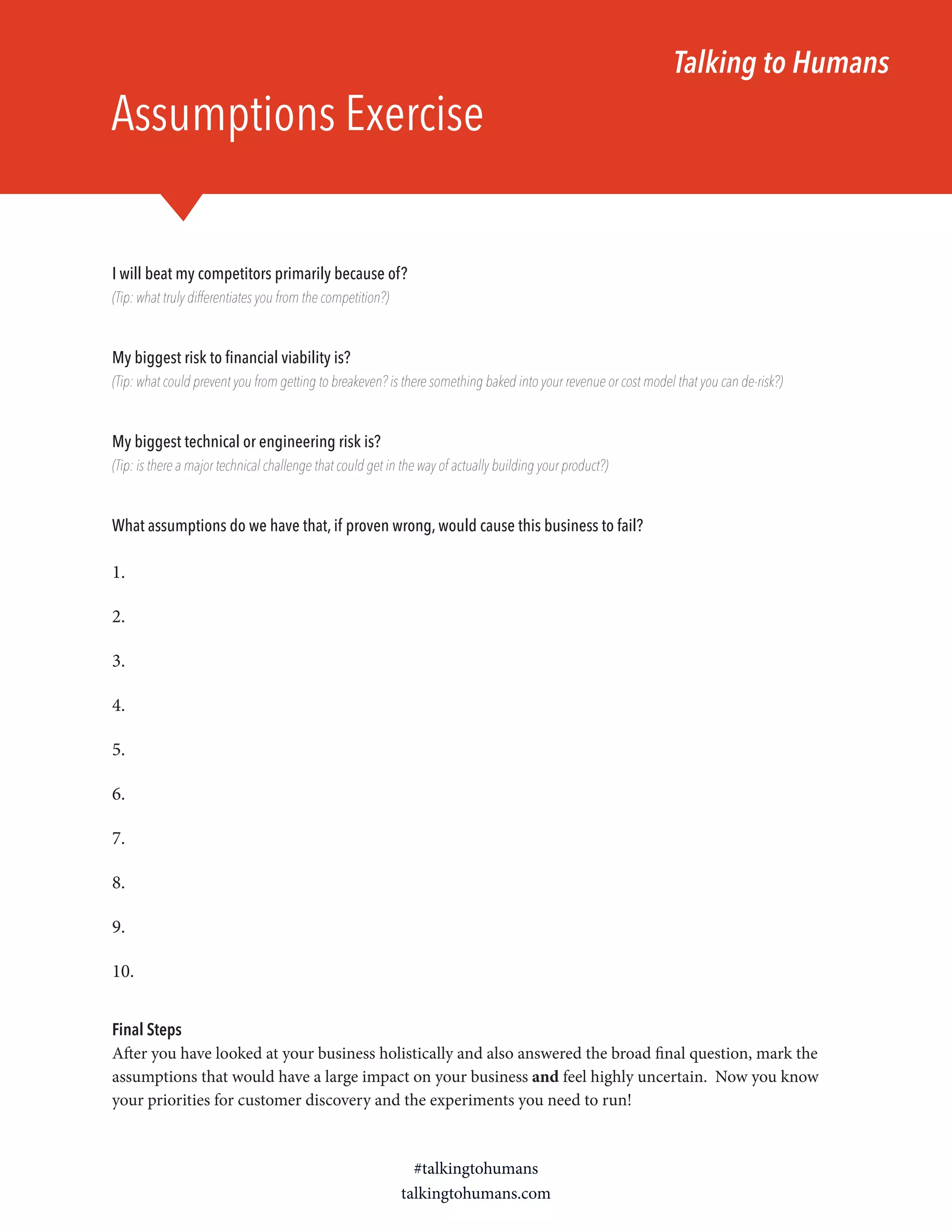 Talking to Humans Assumptions Exercise | PDF